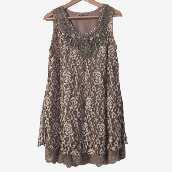 Pretty Angel | Dresses | Pretty Angel Linen Floral Lace Sleeveless ...